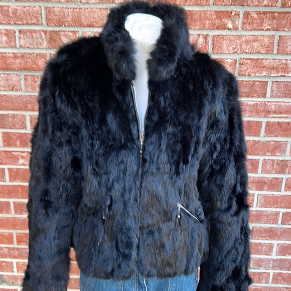 Jennyfer.J | Jackets & Coats | Jennyferj Vintage Black Rabbit Fur ...
